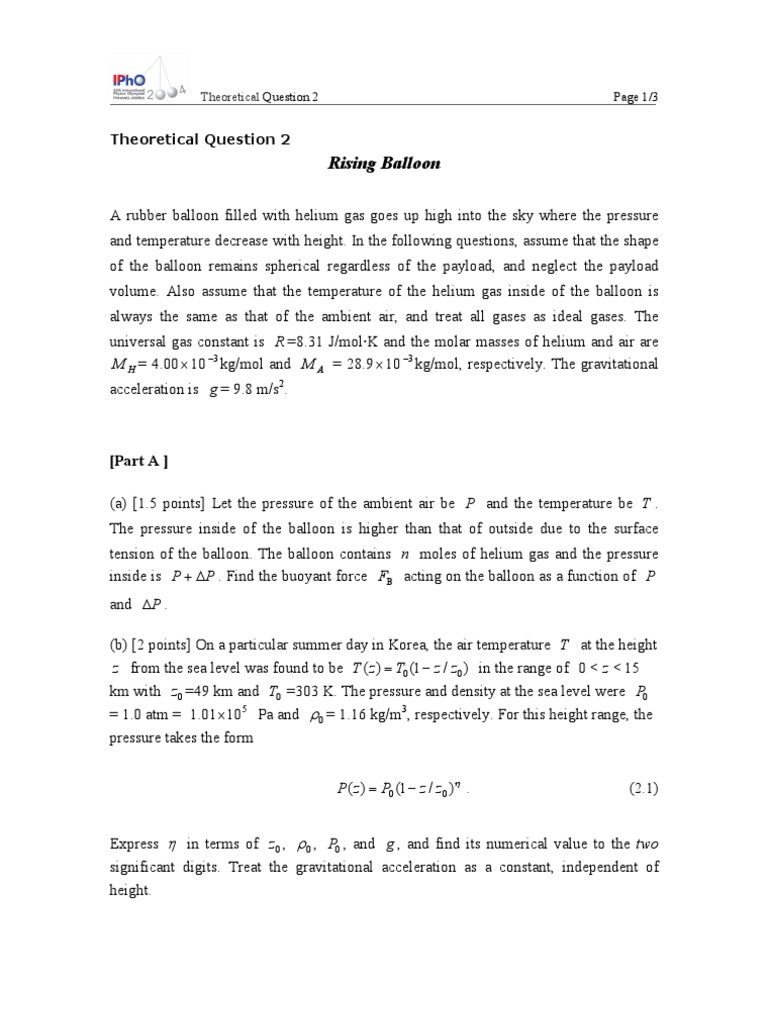Theoretical Question 2 | PDF | Balloon | Gases