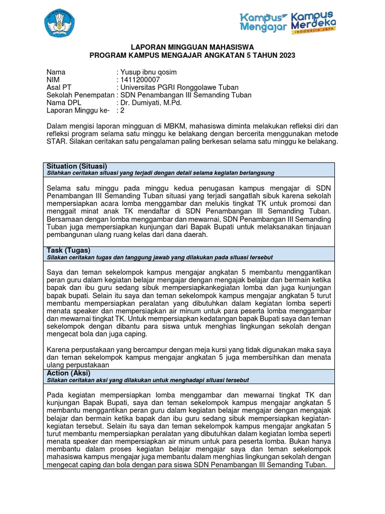 Laporan Minggu Ke 2 Yusup | PDF
