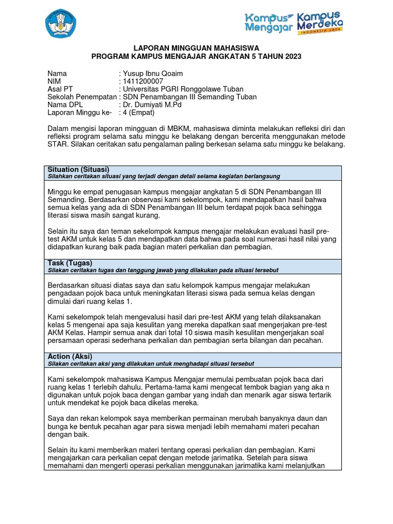Laporan Minggu Ke 4 Yusup | PDF | Kesehatan Holistik