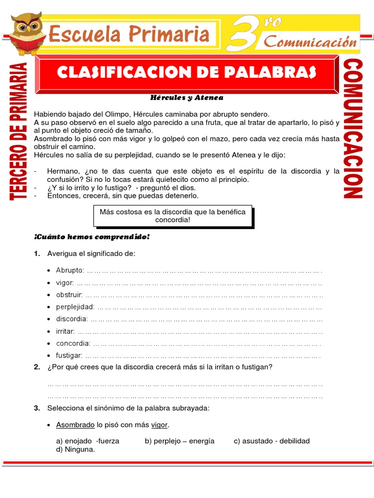Clasificacion de Palabras para Tercero de Primaria | PDF