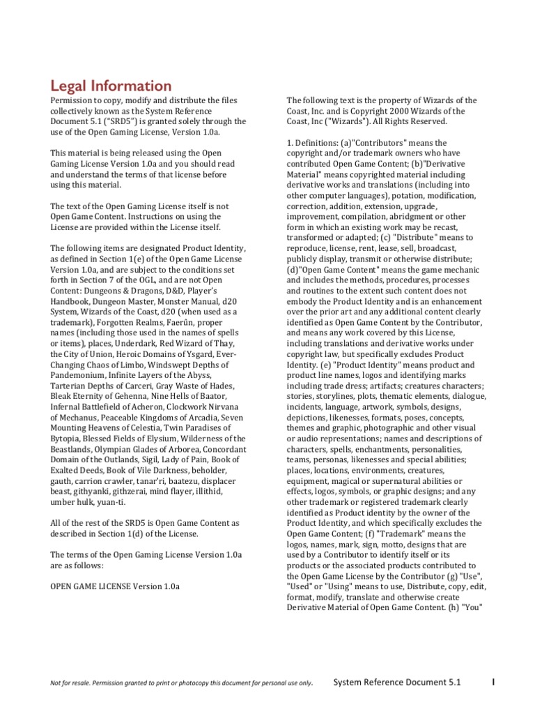Srd-Ogl V5.1 | PDF | D20 System | Wizards Of The Coast Games