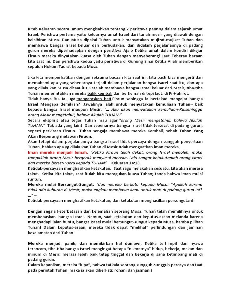 Kitab Keluaran Secara Umum Mengisahkan Tentang 2 Peristiwa Penting ...