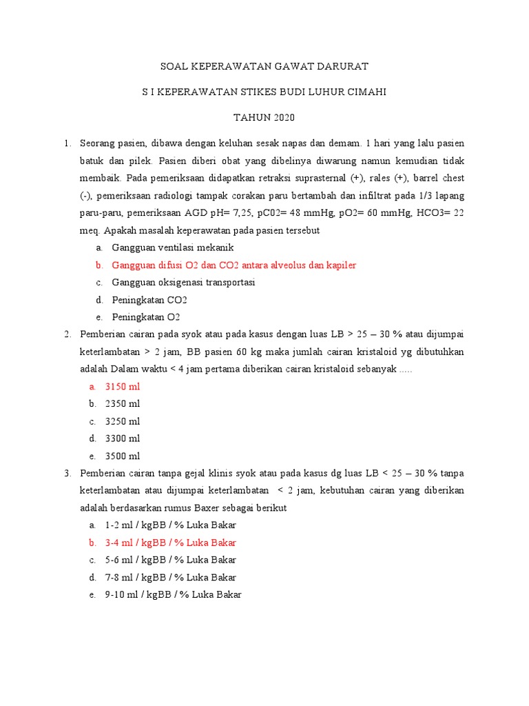 Soal Keperawatan Gawat Darurat 2020 | PDF | Teknologi & Rekayasa