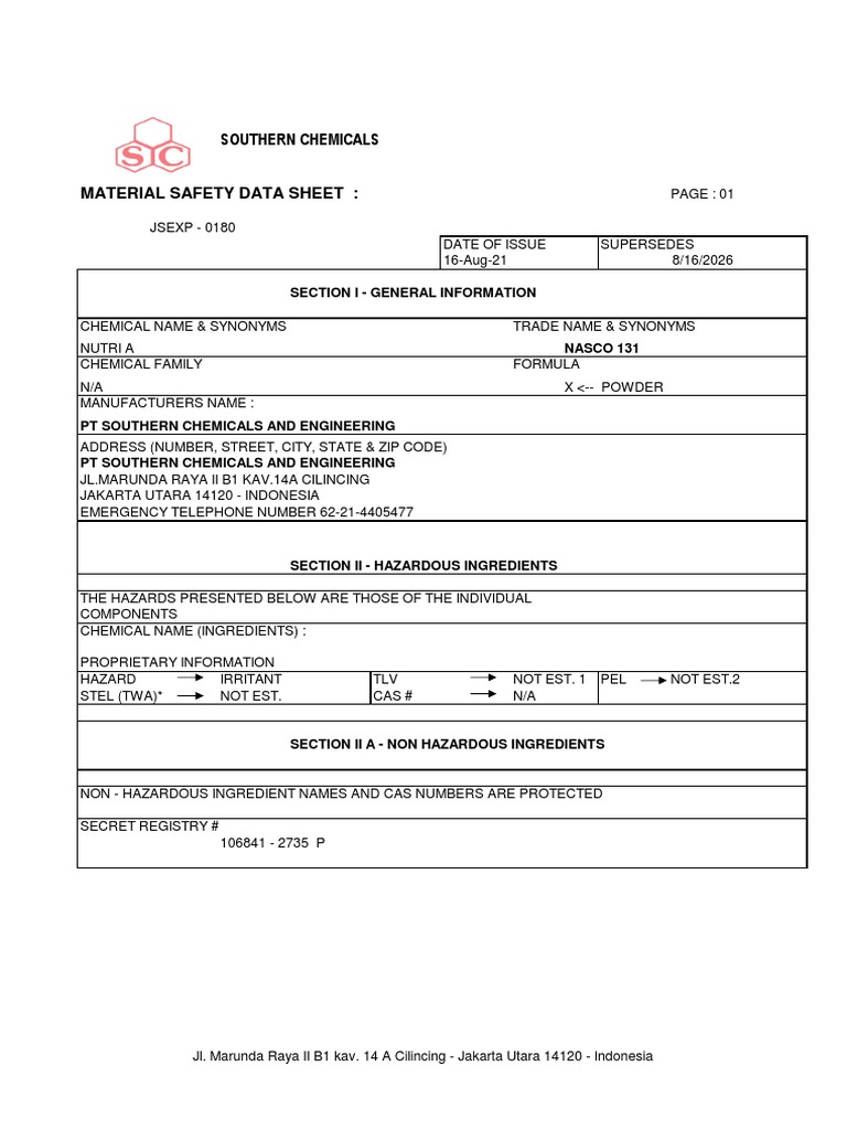 MSDS 131 | PDF | Water | Occupational Safety And Health