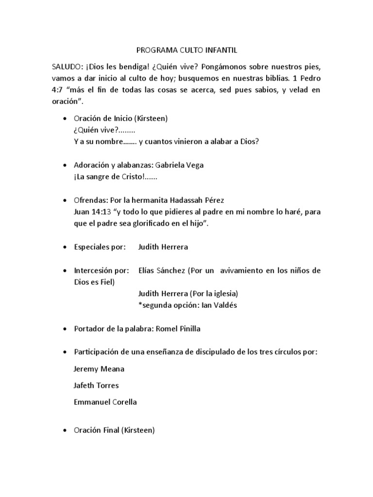 Programa Culto Infantil | PDF