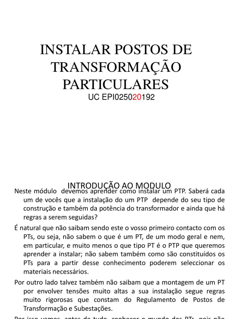 Iptp Postos de Transformacao Transfos Parte I | Download grátis PDF ...
