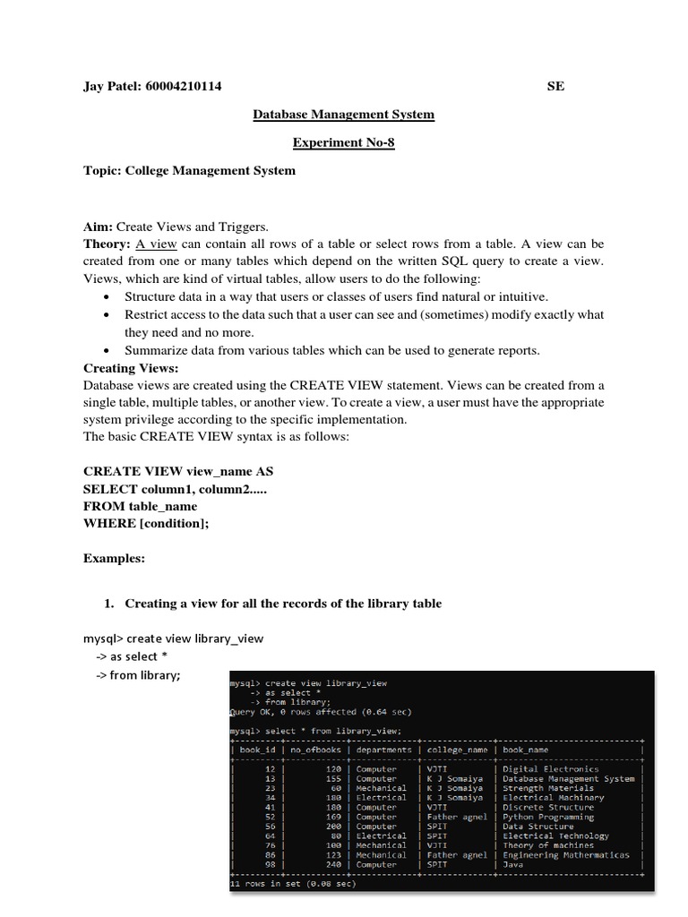 DBMS Exp8 | PDF | Computer Data | Databases