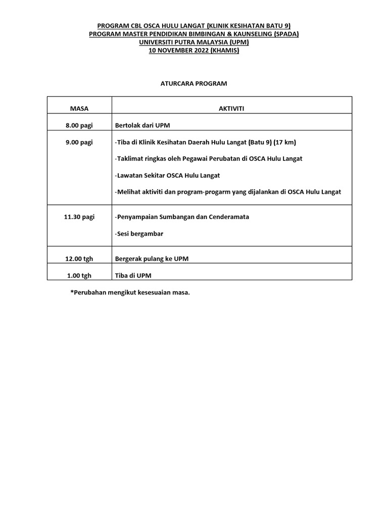 Ajk Program CBL Osca Hulu Langat | PDF