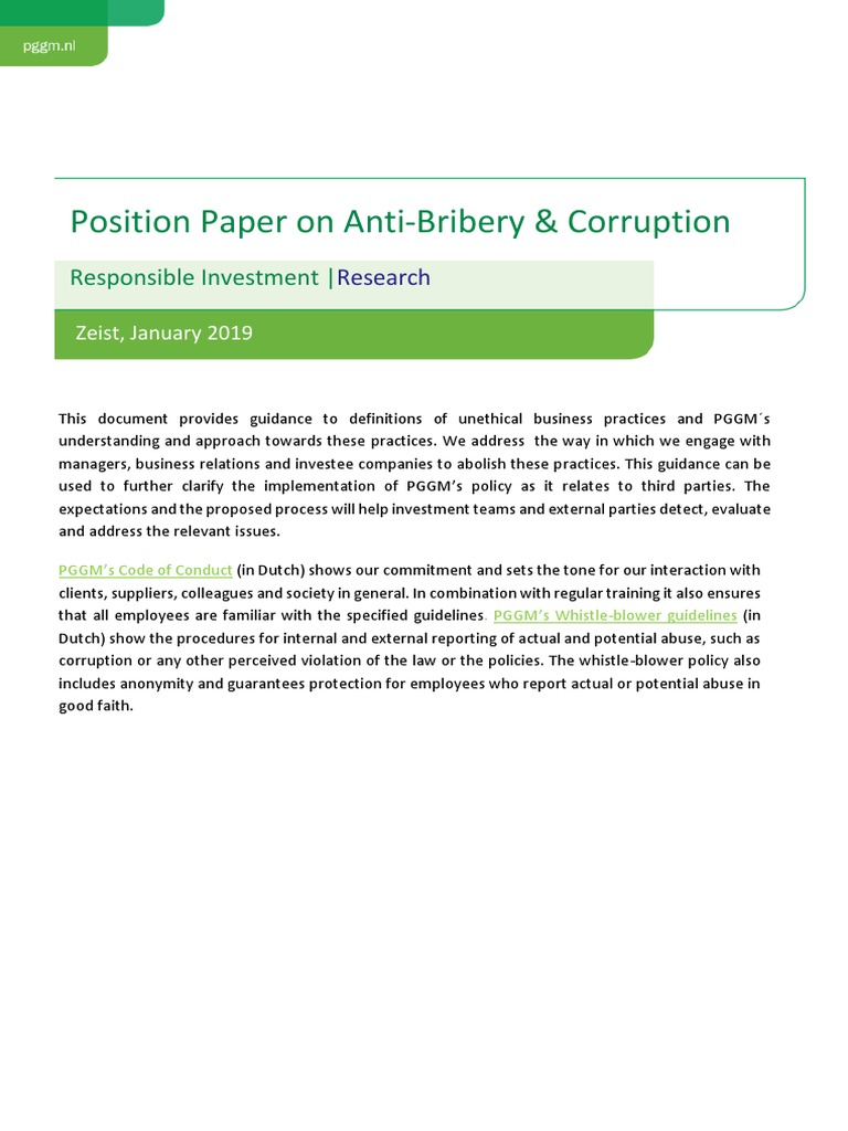 Position Paper On Anti Bribery and Corruption | PDF | Bribery | Corruption