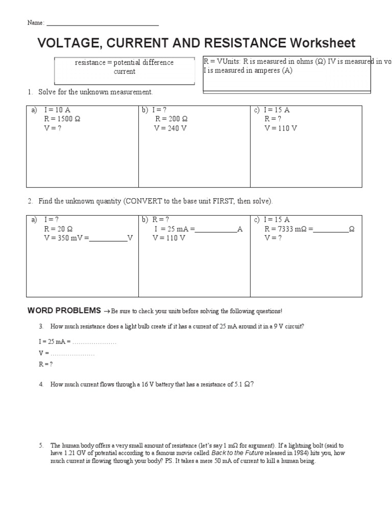 Ohms Law Practice Problems | PDF | Electrical Resistance And ...