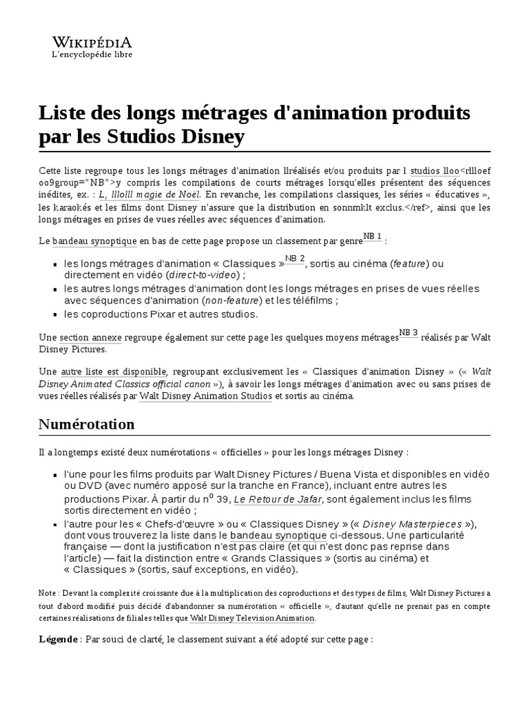 Liste des films d'animation Disney | PDF | Photos de Walt Disney