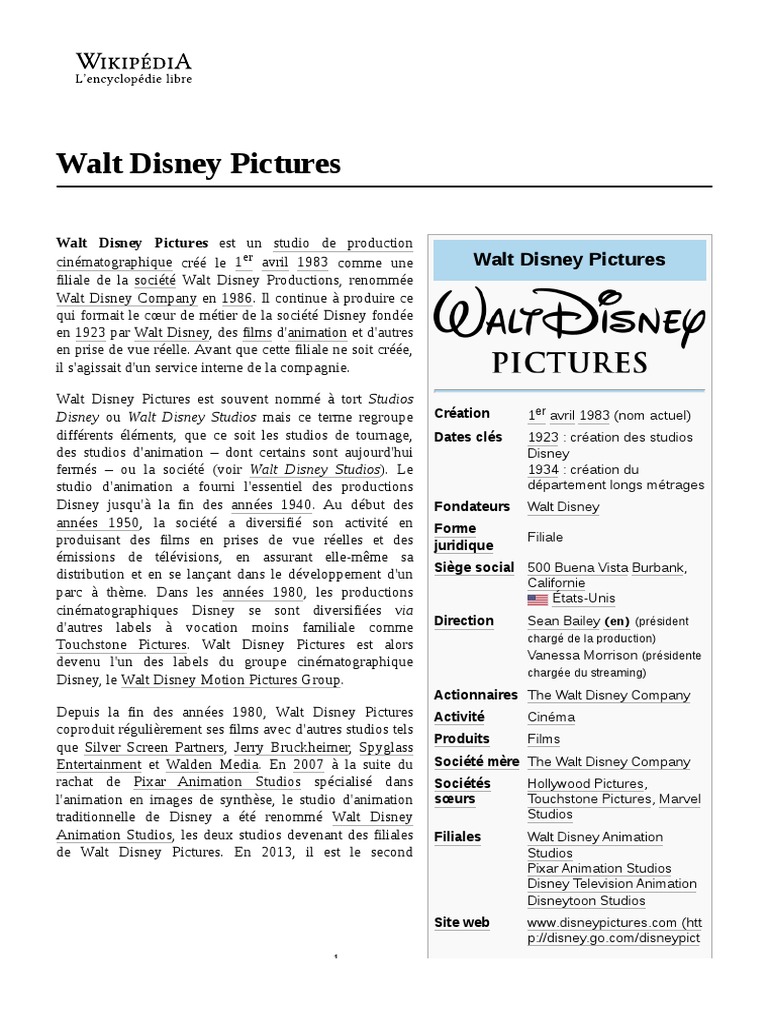 Histoire de Walt Disney Pictures | PDF | Photos de Walt Disney | The ...
