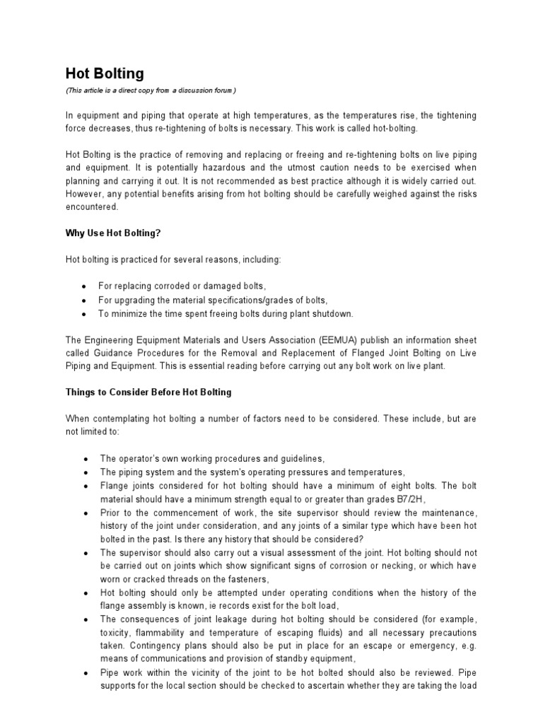 Hot Bolting | PDF | Nut (Hardware) | Screw