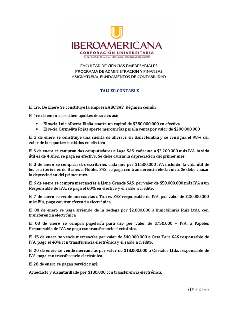 Taller - Fundamentos de Contabilidad | PDF | Contabilidad | Corporaciones