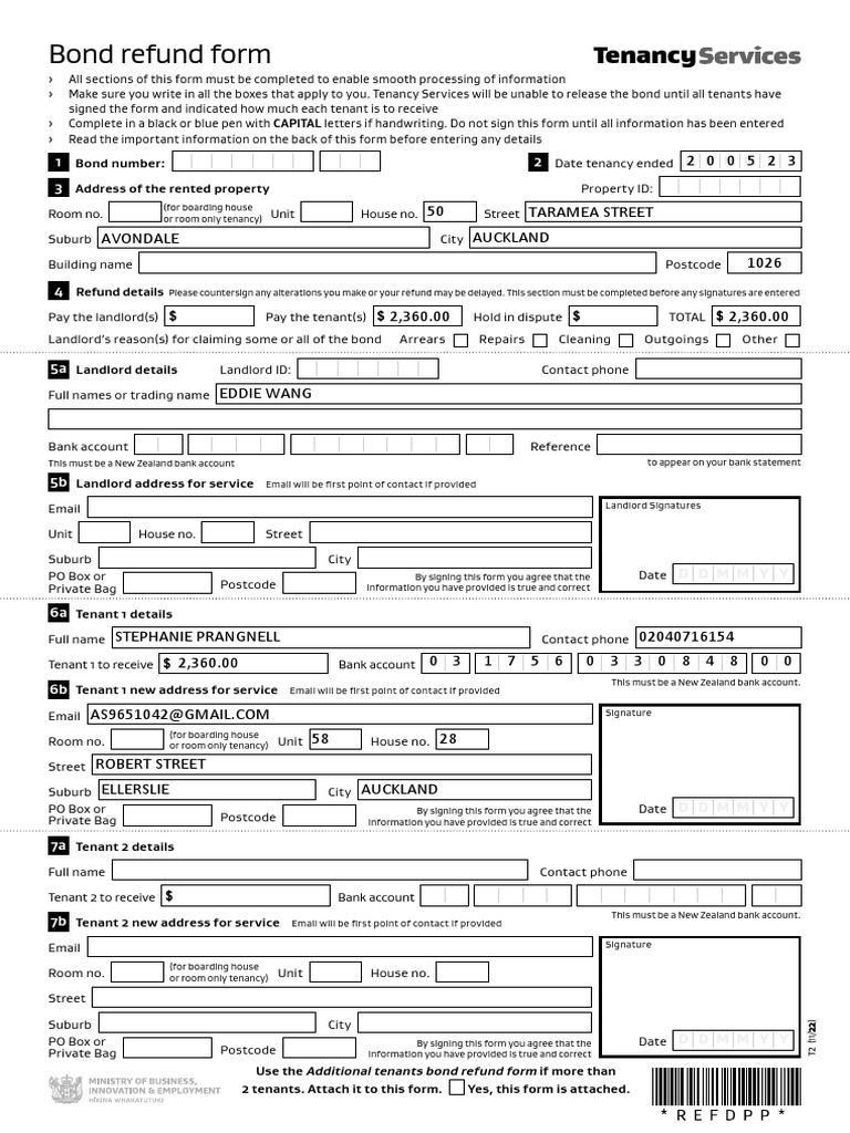 Bond Refund Form | PDF | Leasehold Estate | Landlord