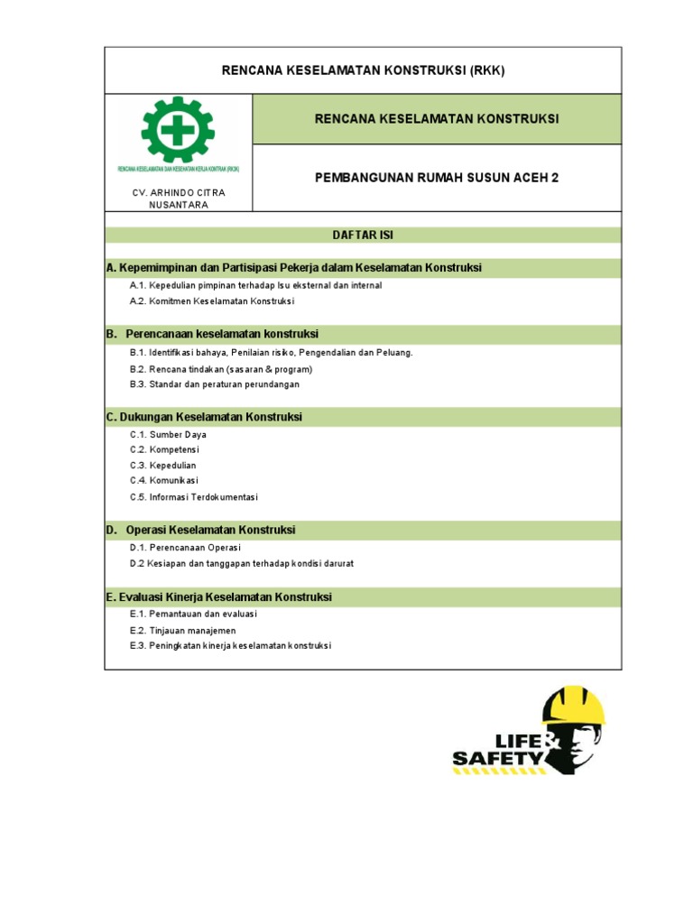 Rencana Keselamatan Konstruksi (RKK) : Daftar Isi | PDF