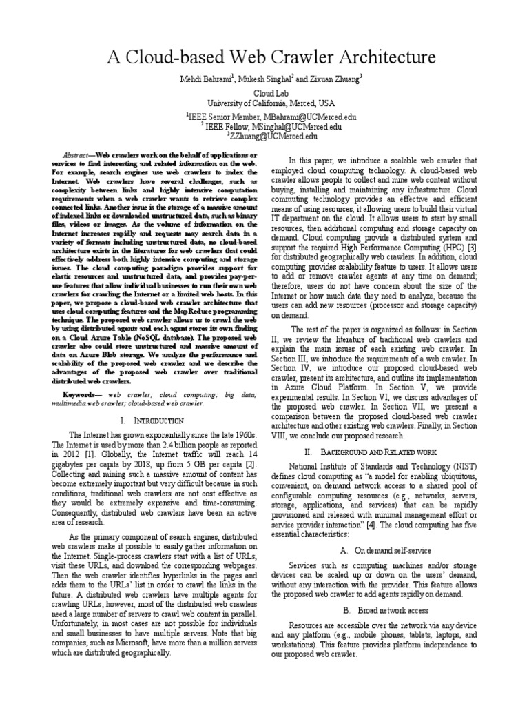 Bahrami Et Al. A Cloud-Based Web Crawler Architecture Cloud Lab Ucm ...