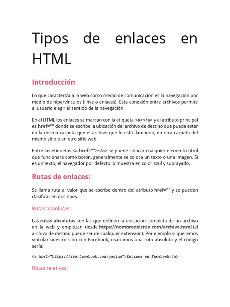 Tipos de Enlaces en HTML | PDF | Hipervínculo | HTML