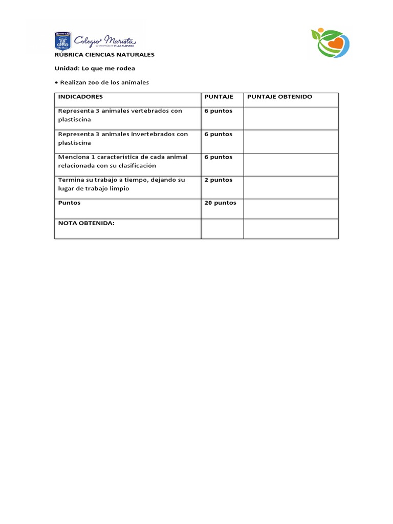 Rúbrica Ciencias Naturales | PDF