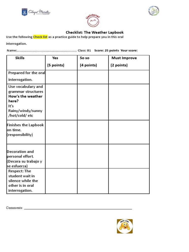 (B1) Checklist The Weather Lapbook | PDF