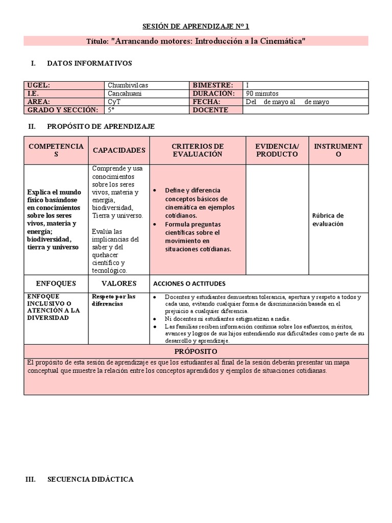 5 Sesion De Aprendizaje 1 Unidad 2 Secundaria Pdf