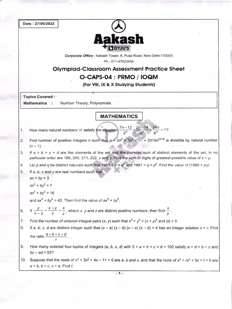 Olynmpiad O-CAPS-04 | PDF | Elementary Mathematics | Discrete Mathematics