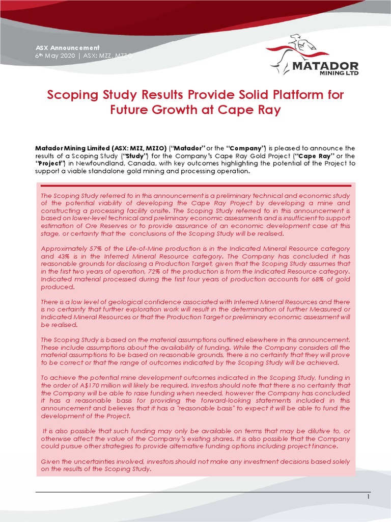 Cape Ray Gold Project Scoping Study Results | PDF | Mining | Net ...