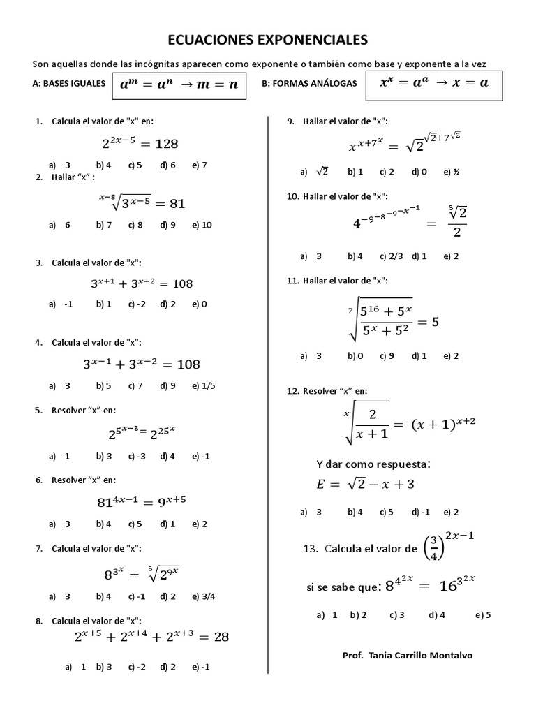 ECUACIONES EXPONENCIALES Tania | PDF | Matemáticas | Objetos matemáticos
