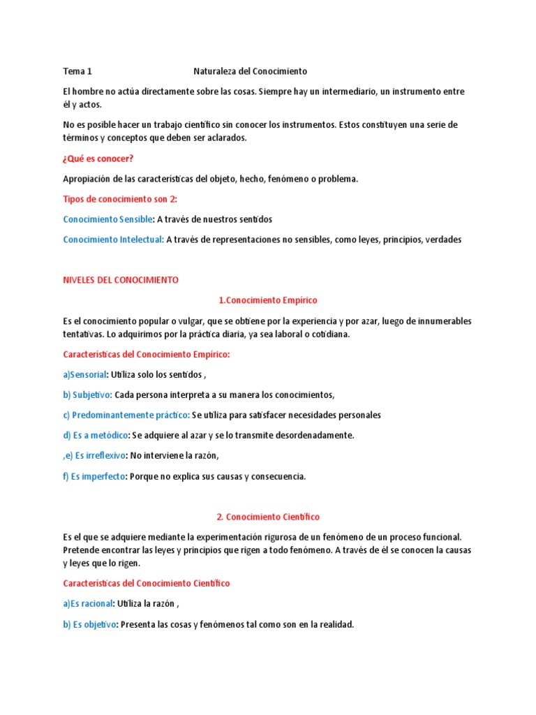 Naturaleza Del Conocimiento Tema 1 | PDF | Filosofía