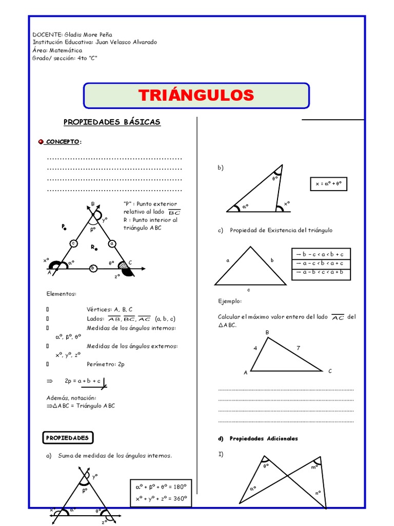 Propiedades-de-los-Triangulos-4to C | PDF | Geometría Elemental | Geometría del plano euclidiano