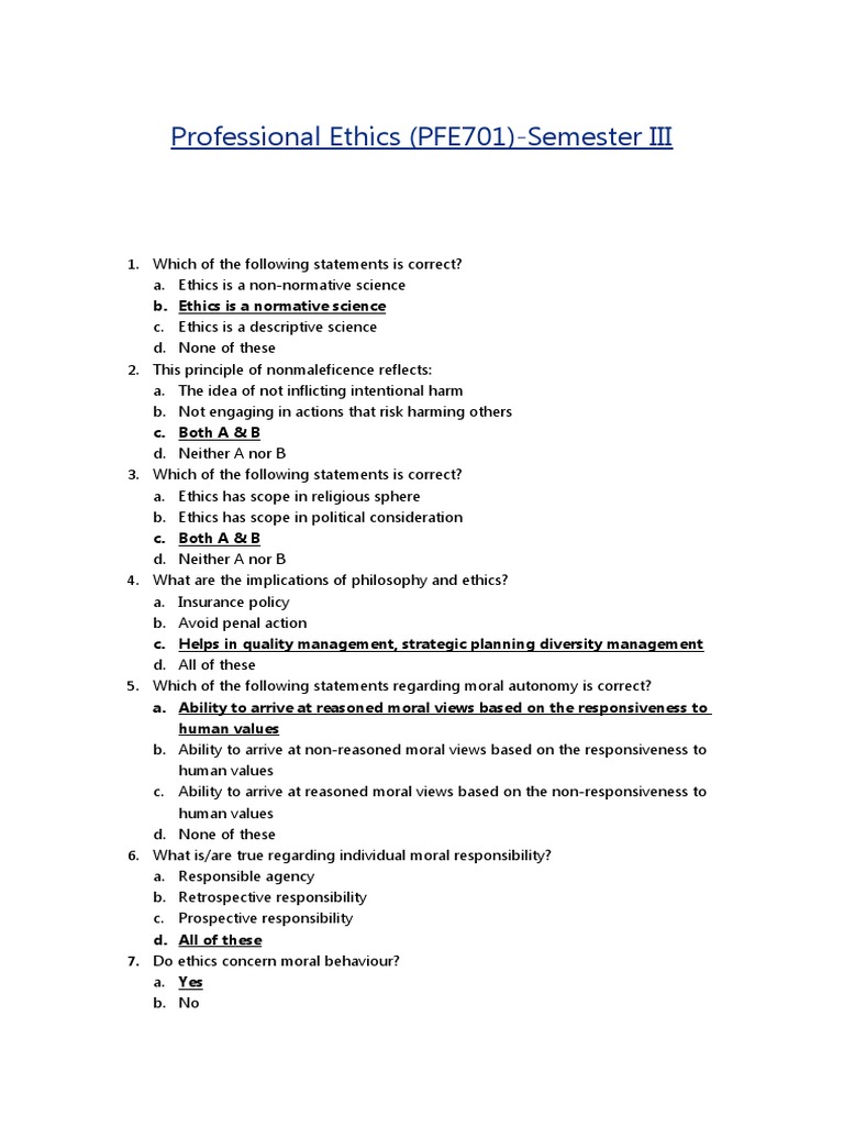 Professional Ethics (PFE701) - Semester III Assessment | PDF | Whistleblower | Corporate Social ...