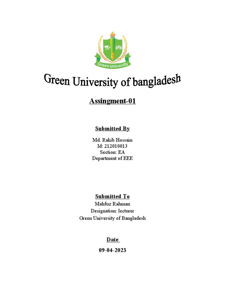 GUB EEE Assignment Cover Page | PDF