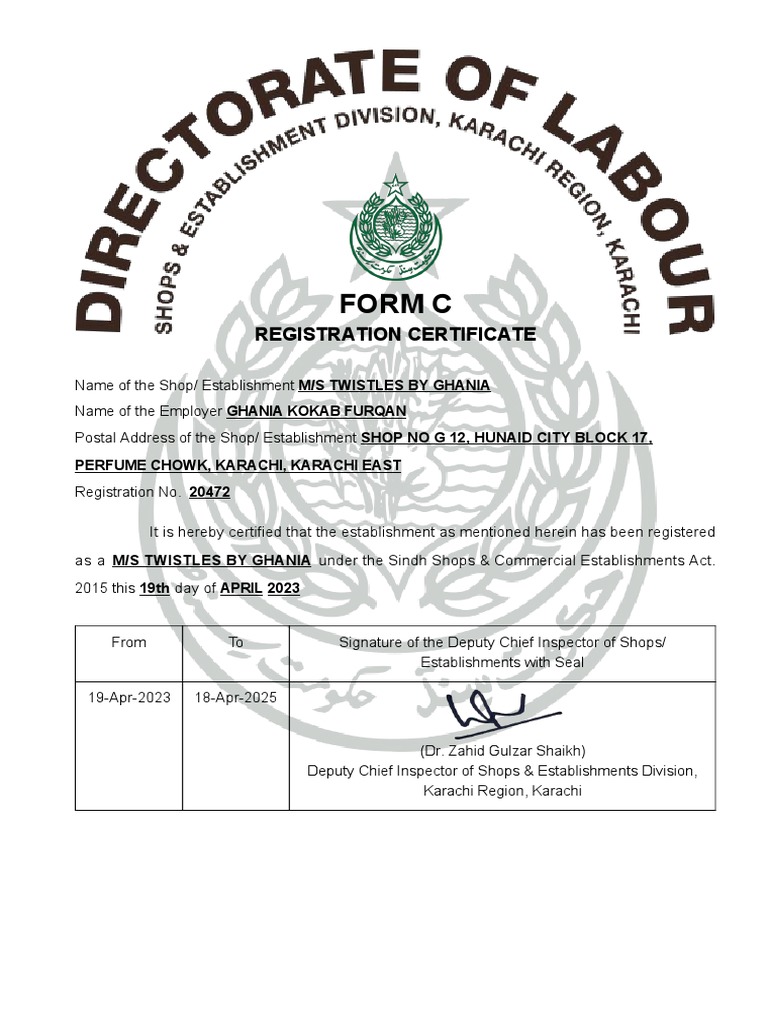 Form C Registration Certificate for Twistles | PDF