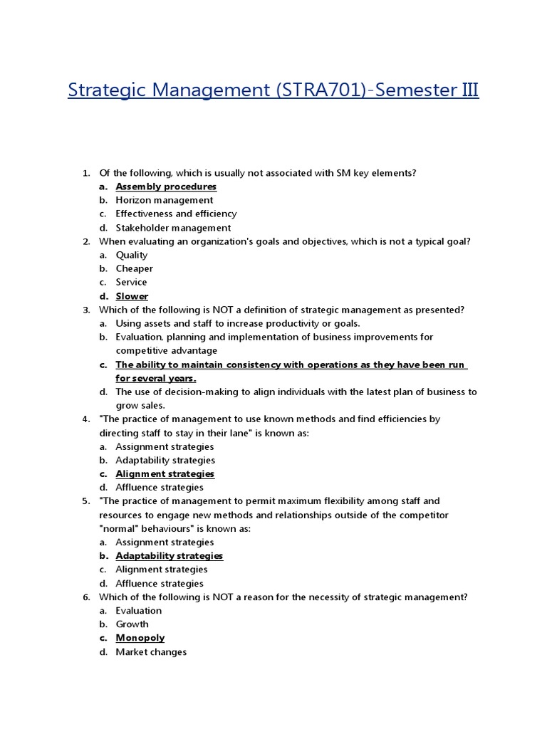 Strategic Management (STRA701) - Semester III | Download Free PDF | Strategic Management ...