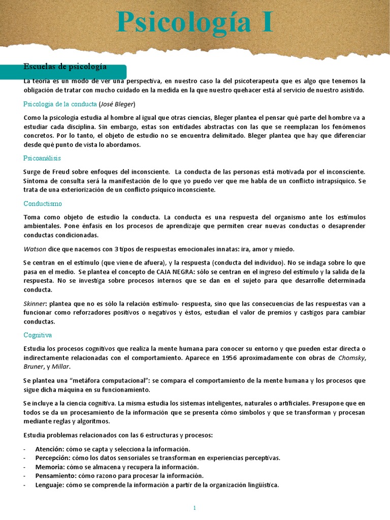 Resumen Psico 1 | PDF | Sicología | Psicología cognitiva