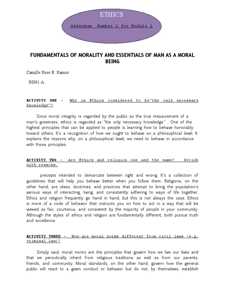 Addendum Number 1 For Module 1 - Camille Ramos | PDF | Morality | Decision Making