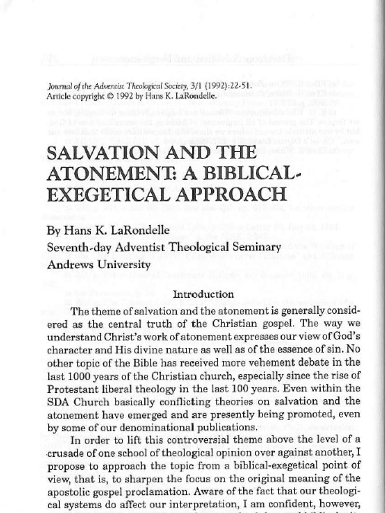 Salvation and The Atonement - A Biblical Exegetical Approach | PDF