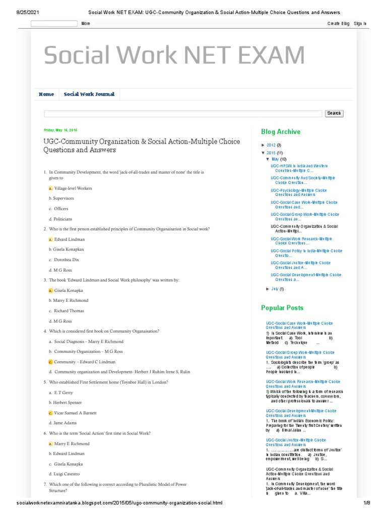 Social Work NET EXAM - UGC-Community Organization & Social Action ... Social Work NET EXAM - UGC-Community Organization & Social Action ...
