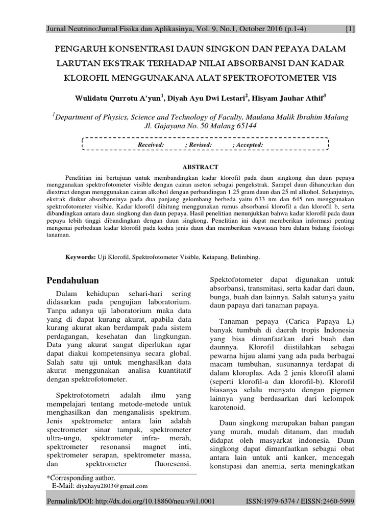 Jurnal Spektrofotometer Wulidatu Dan Diyah | PDF