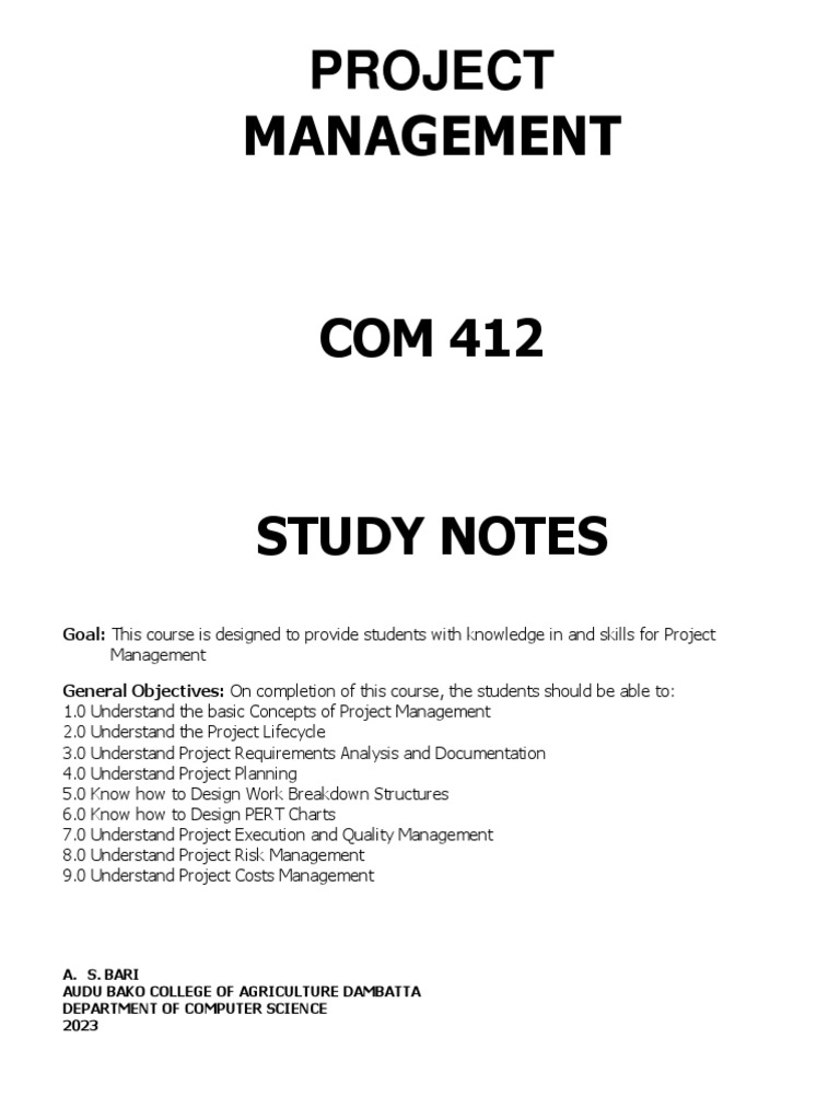 Project Management Study Notes | PDF | Project Management | Financial ...
