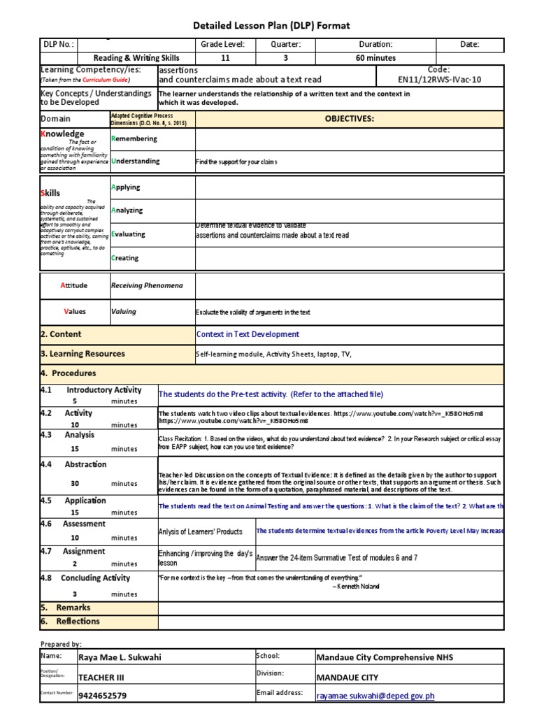 DLP RAYA Textual Evidence | PDF | Learning | Cognition