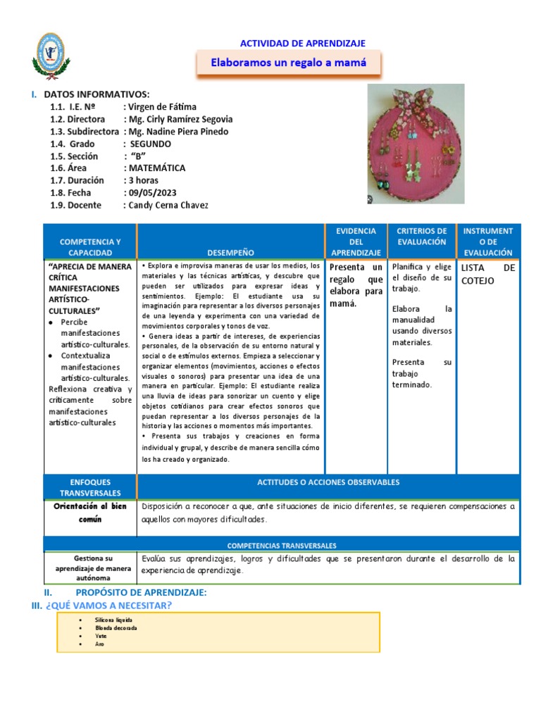 09 05 Arte Elaboramos Un Regalo A Mamá Pdf Evaluación Aprendizaje