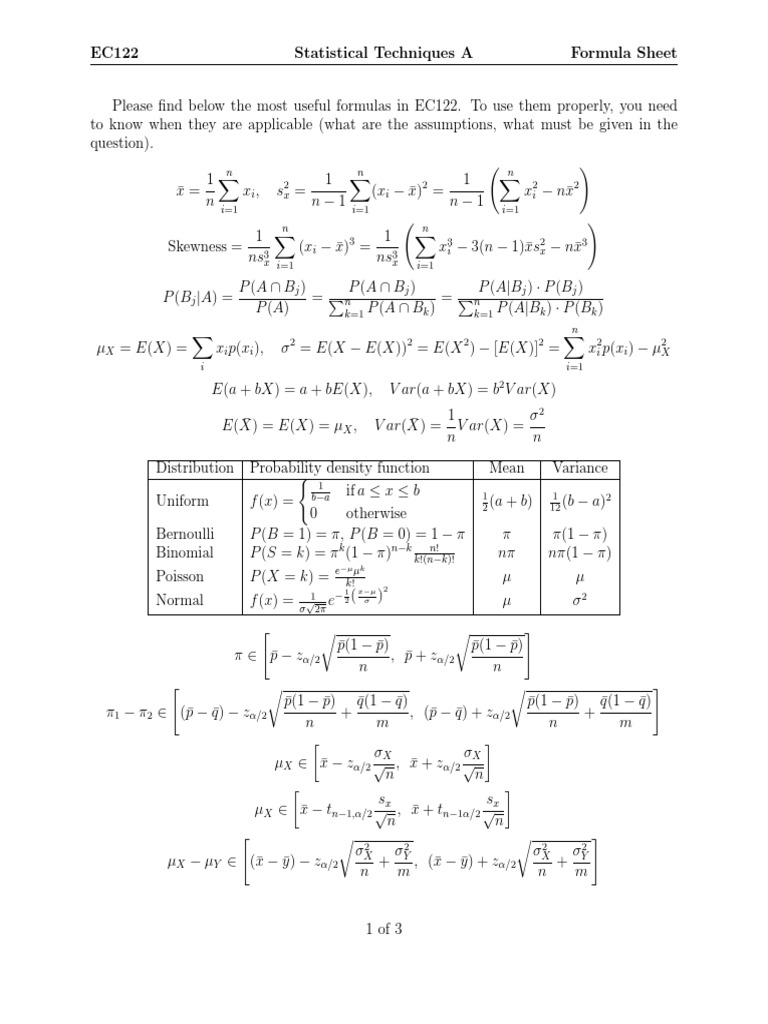 Formula Sheet | PDF | Measure Theory | Mathematics Formula Sheet | PDF | Measure Theory | Mathematics