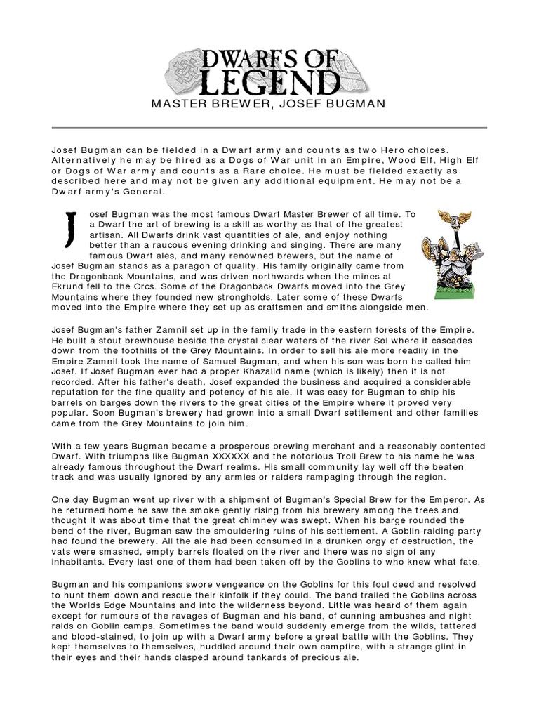 Josef Bugman: Dwarf Master Brewer | PDF | Brewery | Dwarf (Dungeons ...