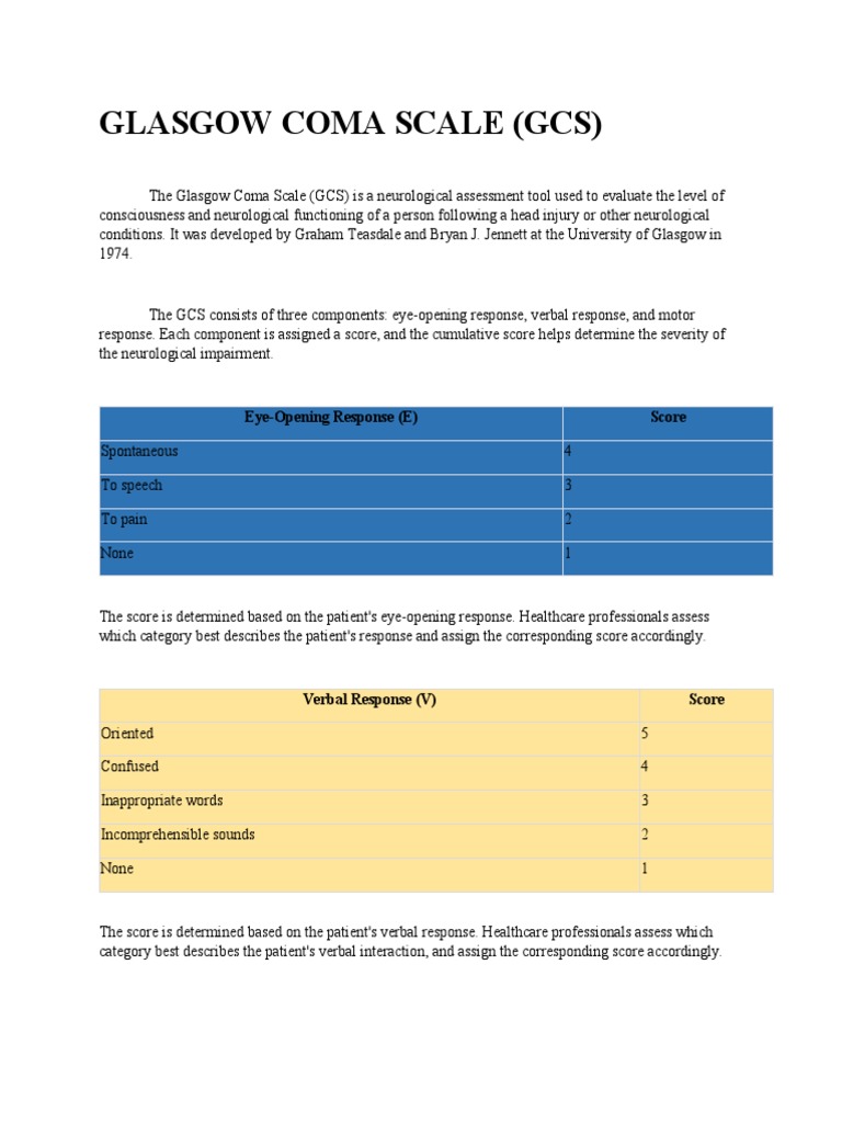 Glasgow Coma Scale GCS | PDF | Causes Of Death | Clinical Medicine