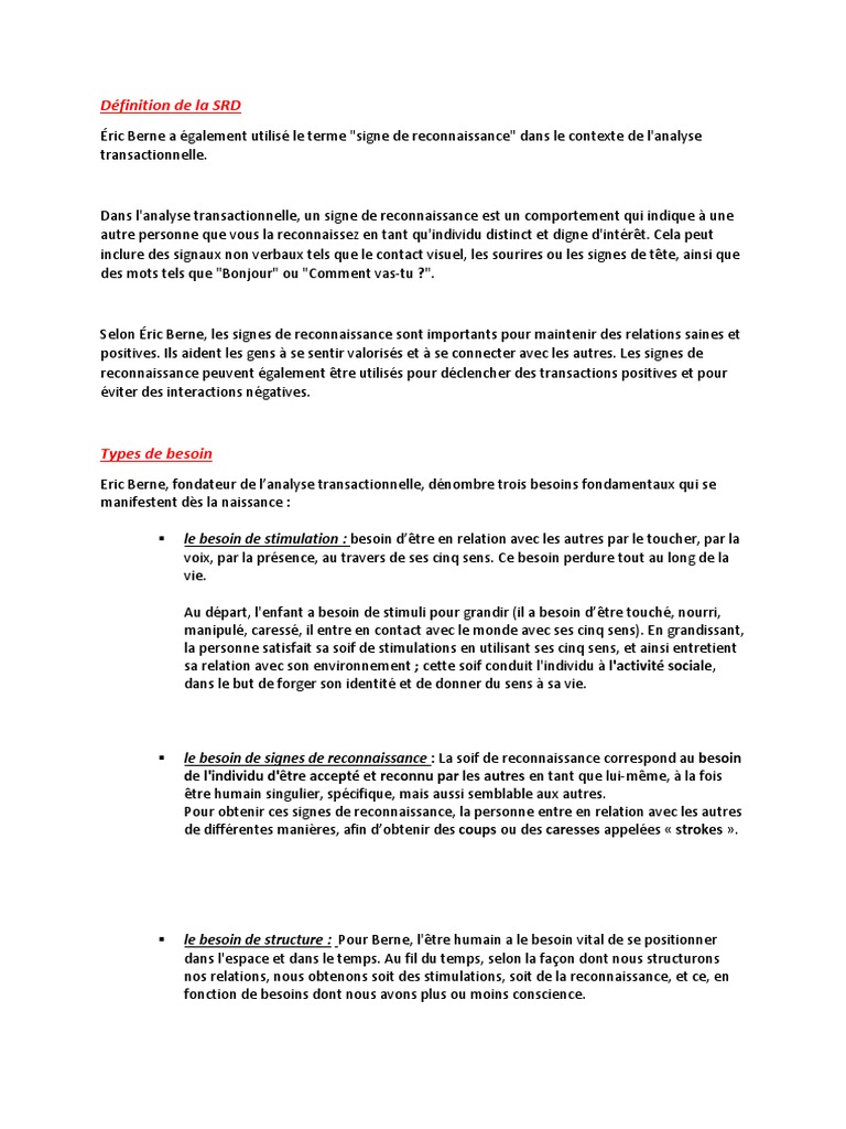 Signes de reconnaissance en analyse transactionnelle | PDF ...