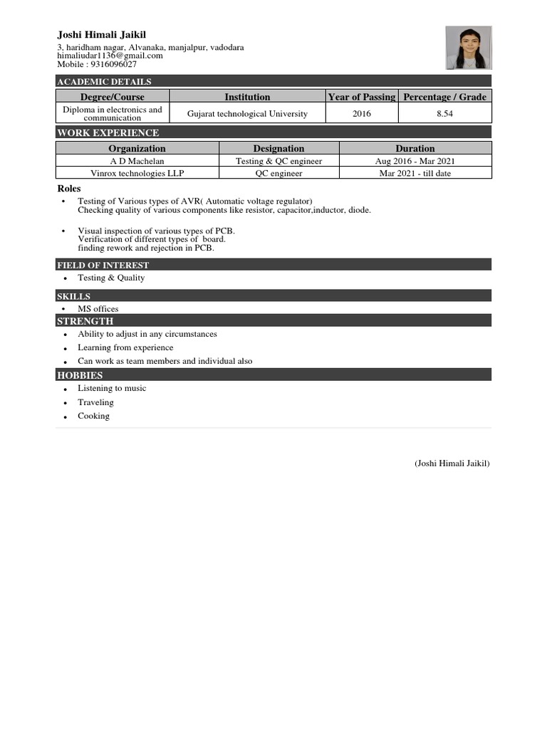 Himali Joshi - Entry Level Resume - 01 | PDF
