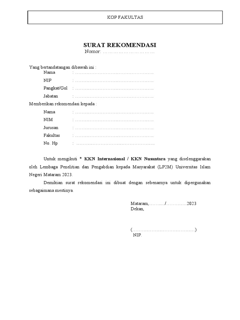Surat Rekomendasi Dari Dekan | PDF