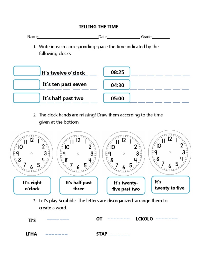 Telling Time Exercises for Students | PDF
