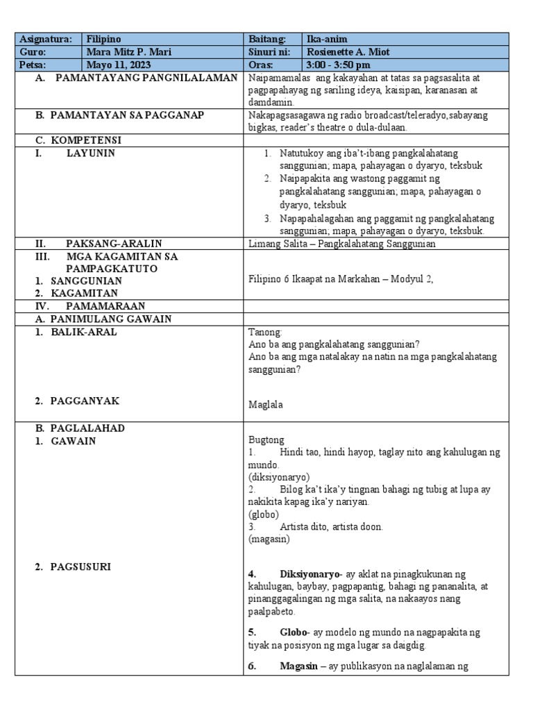 FilLP6 - Pangkalahatang Sanggunian 3 | PDF